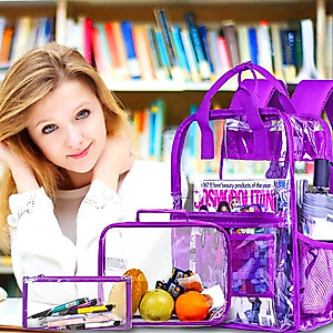 FTJCF 3PCS Clear Backpack, Stadium Approved Transparent Bookbag for Men Women, Heavy Duty PVC See Through Backpack Set