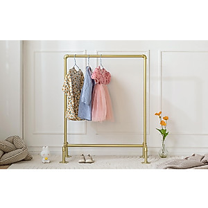 DOFURNILIM Industrial Kids Pipes Dress up Racks, Child Garment Racks, Kids Clothing Racks, Hanging Clothes Rod Storage Shelf Organizers Shelves Shelving, Gold Metal