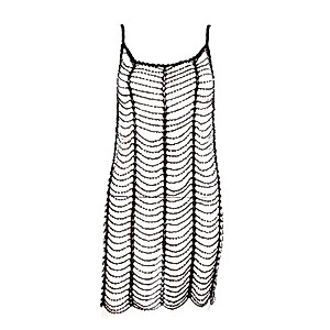 Aiosy Rhinestone Mesh Cover Up Skirt Fishnet Bikini Cover Up See Through Dress Skirts Crystal Rave Outfits Swimwear Party Women Body Accessories Black