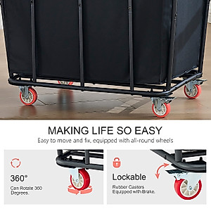 Hoctieon Large Rolling Laundry Hamper with Wheels, Laundry Sorter Cart for Clothes Storage, Durable Laundry Basket with Lockable Wheels, Heavy Duty Clothes Hamper for Laundry & Bedroom, Black