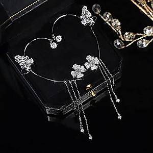 Butterfly Tassel Zircon Ear Clips for Womens Teen Girls Earrings Exquisite Shiny Butterfly No Piercing Studs Earrings