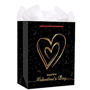 FLYAB Happy Valentines Day Gift Bag with Tissue Paper 13" Large Valentine Gift Bags with Handle for Her Him Valentines Anniversary Wedding Gift Bags for Girlfriend Boyfriend Wife Husband Women