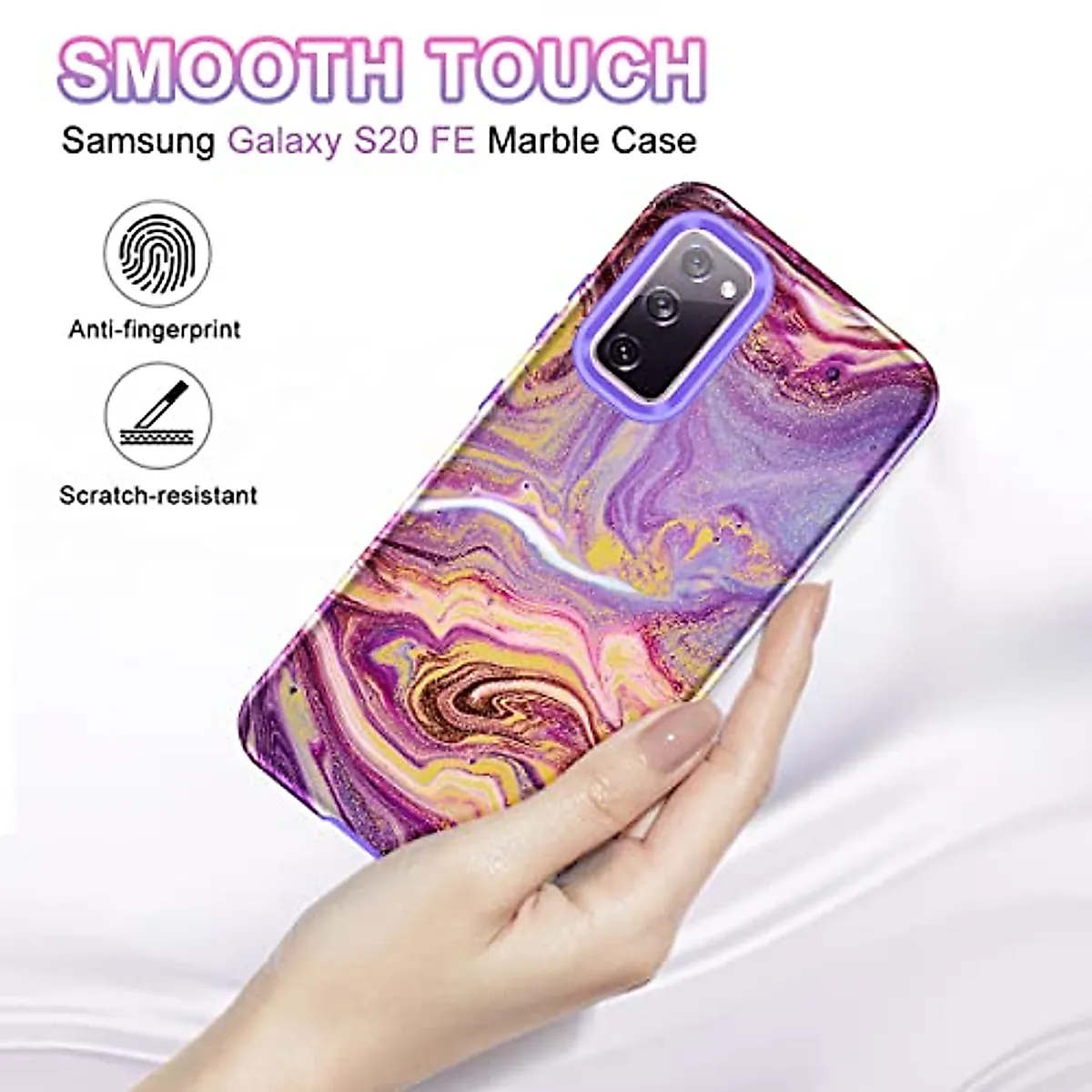 Btscase for Galaxy S20 FE 5G Case, Marble Pattern 3 in 1 Heavy Duty Shockproof Full Body Rugged Hard PC+Soft Silicone Drop Protective Women Girl Covers for Samsung Galaxy S20 FE, Drift Sand/Purple