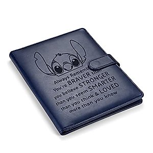 Stitch Gifts Stitch Leather Portfolio Folder A5 Size Ohana Gift Document Folder Inspirational Quote Gift for Son Daughter Always Remember You are Braver Than You Believe (Portfolio Blue)