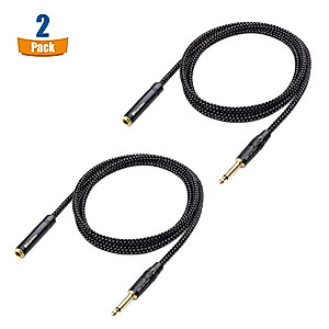 Cable Matters 2-Pack 1/4 Inch Mono TS Extension Cable in Black - 6 Feet / 1.8 Meters, Guitar Extension Cable, 1/4 Instrument Extension Cable