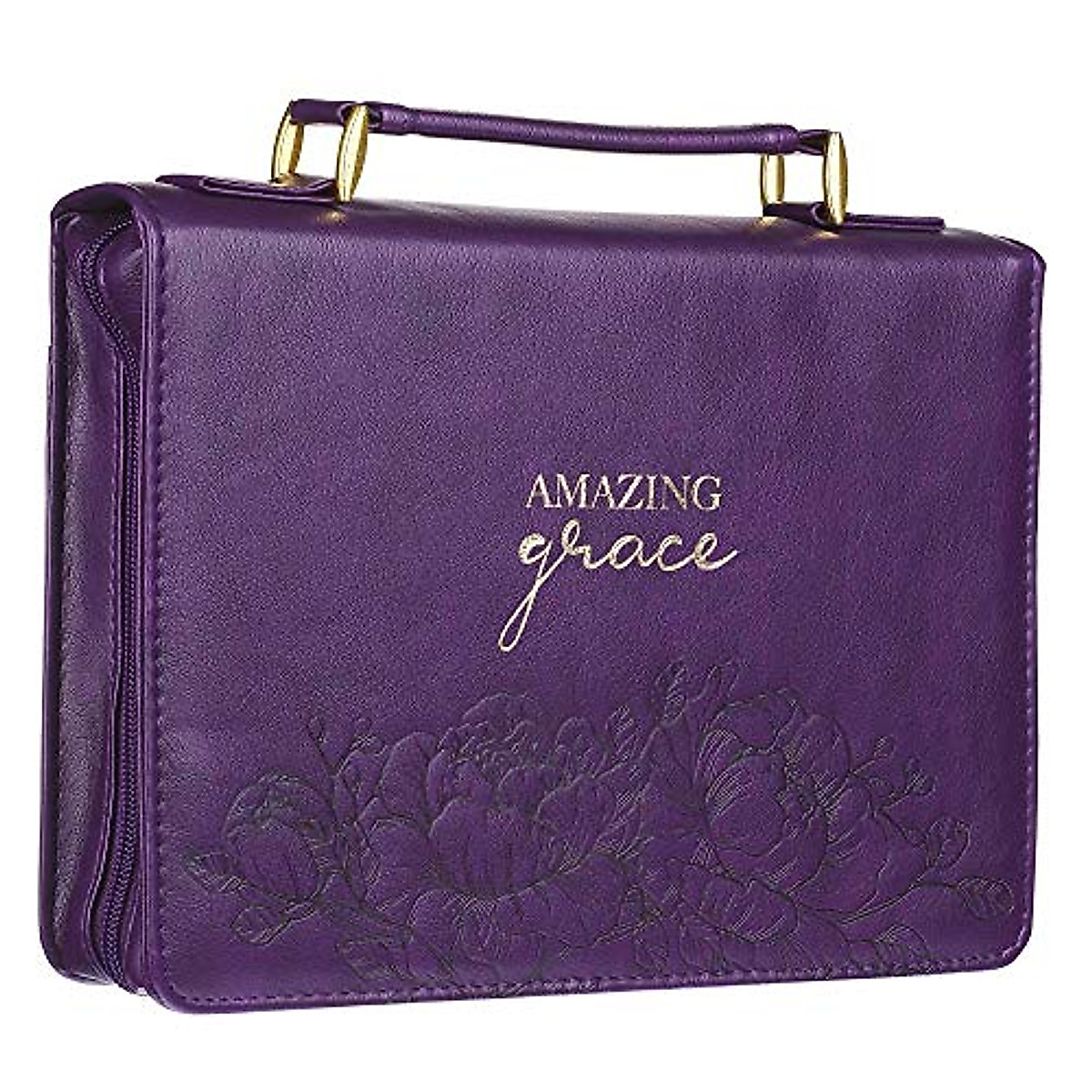 Christian Art Gifts Women's Fashion Bible Cover Amazing Grace, Purple/Gold Floral Faux Leather, Large