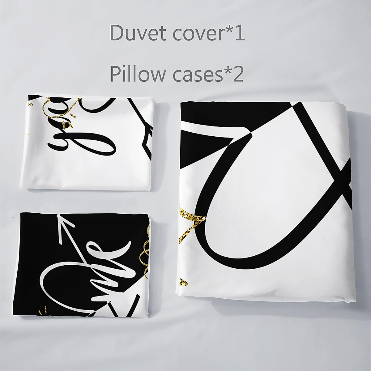 AILONEN Couple You and Me Duvet Cover Set Queen Size,3 Pieces Black and White Comforter Cover Set,Love Hearts Print Quilt Cover with 2 Pillowcases