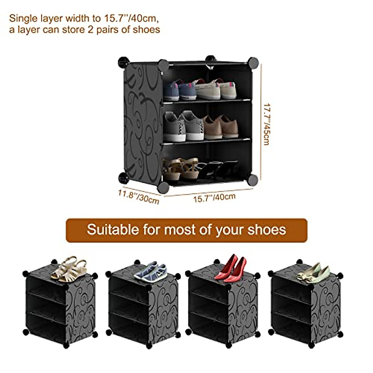 Anenz Shoe Rack Storage Organizer Shelf shoes Cabinet 36 Pair shoe Racks for Closet Shoe Shelves Closet Entryway ,Black Free Standing Show Shelf With Doors for Entryway,Hallway Bedroom