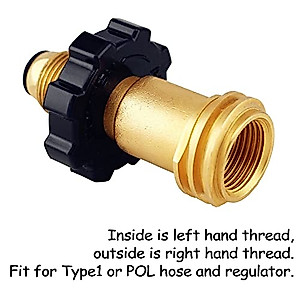 Uenede Brass Propane Tank Adapter with Wrench Converts POL LP Tank Service Valve to QCC1/Type1 Hose or Regualtor Old to New Type Connection