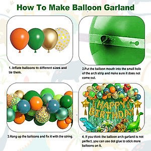 Dinosaur Birthday Party Decorations Supplies, 125Pcs Dinosaur Green Orange Blue Balloons Garland Arch Kit Happy Birthday Dino Foil Balloon Curtain for Kids Boys Dino Jungle Safari Baby Shower Party