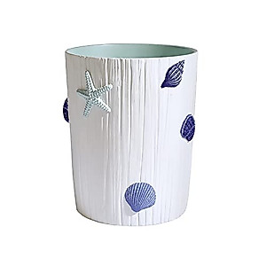 Destinations Sea Shell Waste Basket Trash Can for Bathroom Bath Accessory Coastal Theme Nautical Beach House Ocean, Blue