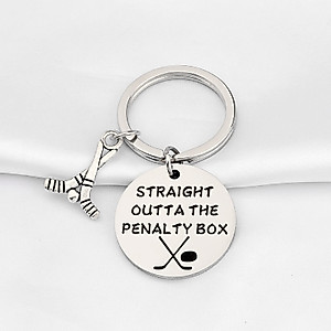 WSNANG Funny Ice Hockey Keychain Hockey Player Gift Straight Outta the Penalty Box Hockey Lover Gifts Keychain (SILVER)