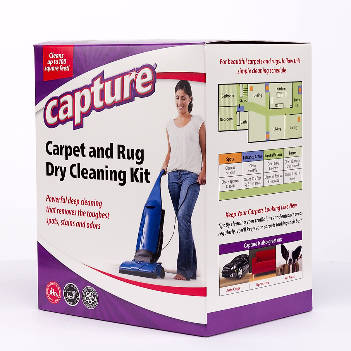 Capture Carpet Total Care Kit 100 - Home Couch and Upholstery, Car Rug, Dogs & Cats Pet Carpet Cleaner Solution - Strength Odor Eliminator, Stains Spot Remover, Non Liquid & No Harsh Chemical