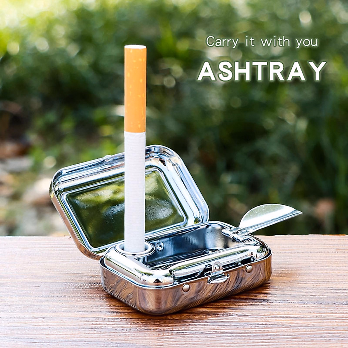 Xeerrfan Mini Portable Ashtray, Stainless Stell Ashtray with Lid, Outside Pocket Small Ash Tray Metal for Home Office Travel Car
