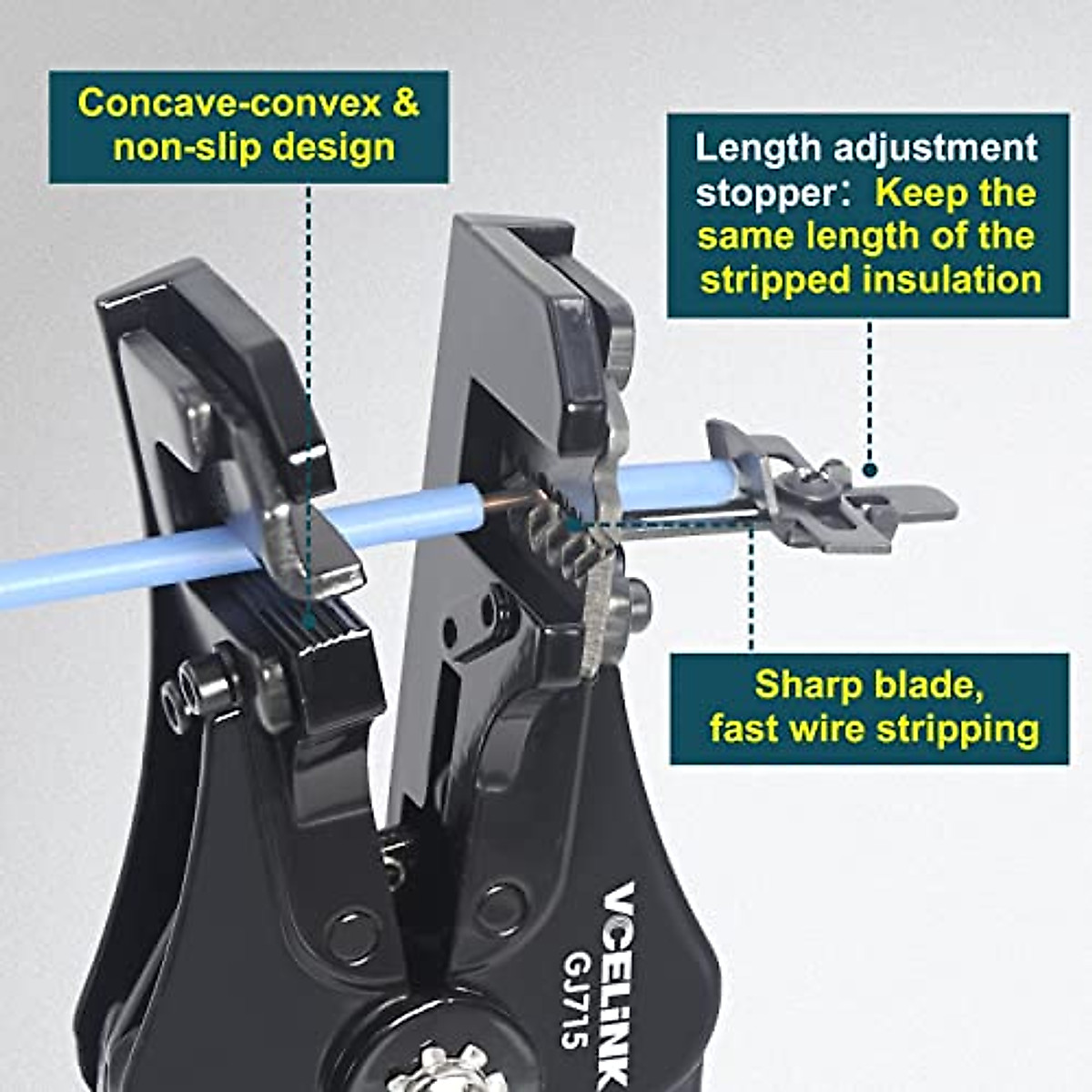 VCELINK Automatic Wire Stripper, Heavy Duty Precision Wire Stripping Tool for 8-18AWG Solid and Stranded Electrical Wire (GJ715)