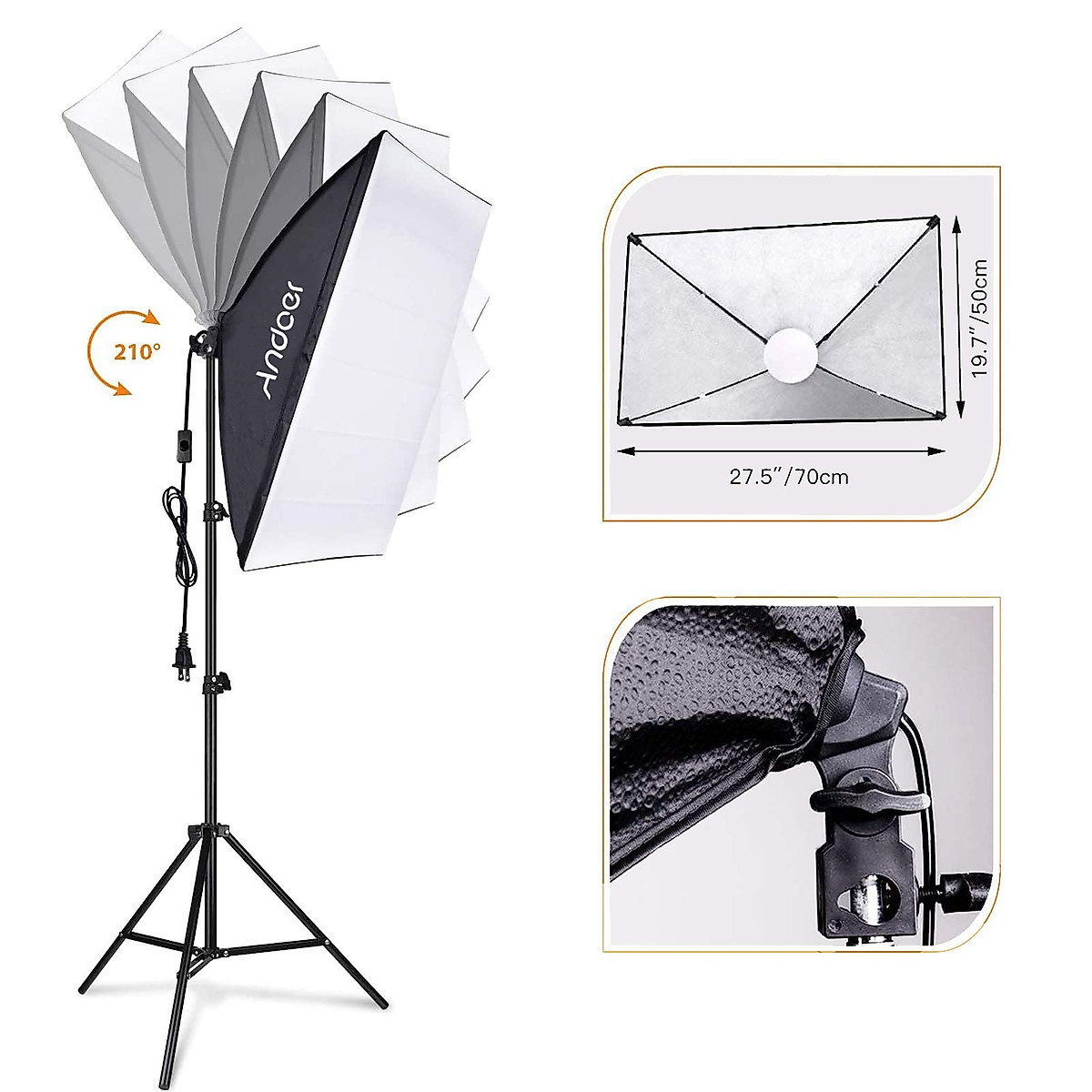 Andoer Softbox Photography Lighting Kit Professional Studio Equipment with 20"x28" Softbox, 2800-5700K 85W Bi-Color Temperature Bulb with Remote, Light Stand, Boom Arm for Portrait Product Shooting