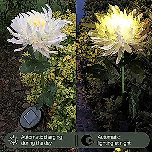 Emptystar Solar Light - Chrysanthemum Solar Light Outdoor Waterproof Artificial Flowers Solar Lights Garden Decoration Lamp Solar Powered with Metal Pole for Garden Yard, White