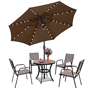 Sunoutife 10FT Patio Umbrella with 40 Solar LED Lights, Large Outdoor Table Umbrella with Tilt Adjustment and Crank for Market Garden Backyard & Pool