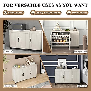 Giantex Buffet Cabinet Kitchen Storage Cupboard - 3 Door Sideboard with Adjustable Shelves, Cable Management Holes, Anti-Tipping Kits, Coffee Bar Console Cabinet for Living Room (Whitewash)