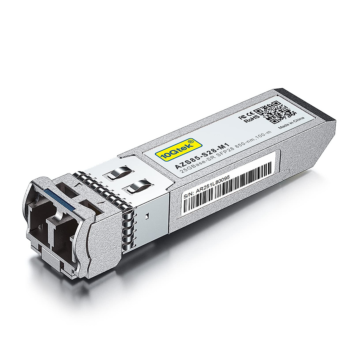 10Gtek 25G SFP28 SFP+ SR Transceiver, 25GBase-SR Duplex LC MMF Optical Module for Cisco SFP-25G-SR-S, 850nm, DDM, up to 100m