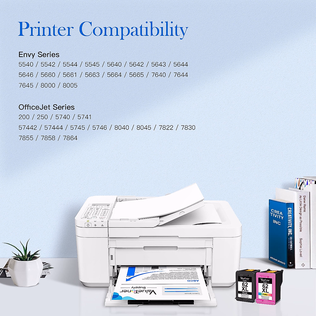 62XL Ink Cartridge Combo Pack Replacement for HP Ink 62 XL Cartridges Compatible with Envy 5540 5660 7640 OfficeJet Mobile 200 250 OfficeJet 5740 8040 Printers (2 Pack: 1 Black, 1 Tri-Color)