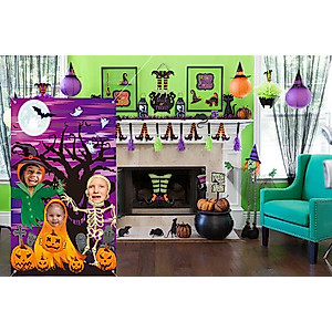 Halloween Door Decorations Backdrop Halloween Photo Door Banner Pumpkin Head Scarecrow Ghosts Skeletons Hole in Face Party Prop Halloween Photography Background Halloween Theme Party Supplies