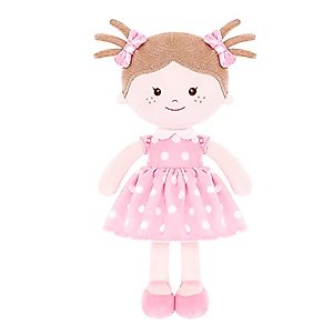 Onetoo Plush Rag Doll Sleeping Cuddle Buddy Doll Soft Baby Doll for Girls First Baby Doll Wear Pink Skirt Dress 14"（Milly Series）