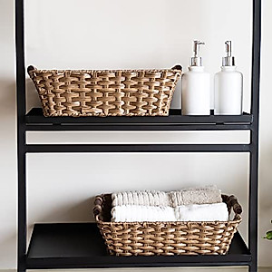 ROSOS Wicker Baskets 2 Pack, Washable Big Wicker Baskets for Storage with Wooden Handles, Waterproof Plastic Wicker Storage Basket for Shelves, Large Wicker Basket in Size 14.5"x10.6"x4.5", Brown