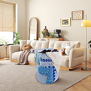 Mziart Kids Laundry Basket, Cute Collapsible Storage Baskets Baby Nursery Hamper Toys Box for Boys and Girls, Foldable Storage Bin Clothes Organizer Basket for Bedroom (Blue Dinosaur)