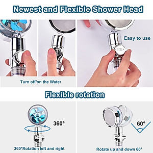 TESECU Turbo Shower Head, Modern Style, 5 Settings, 6 L/min Flow, 360 Rotation, Tool-Free Installation, ABS Material, Stainless Steel Panel, 79" Shower Hose, Bath Ball, Shampoo Comb