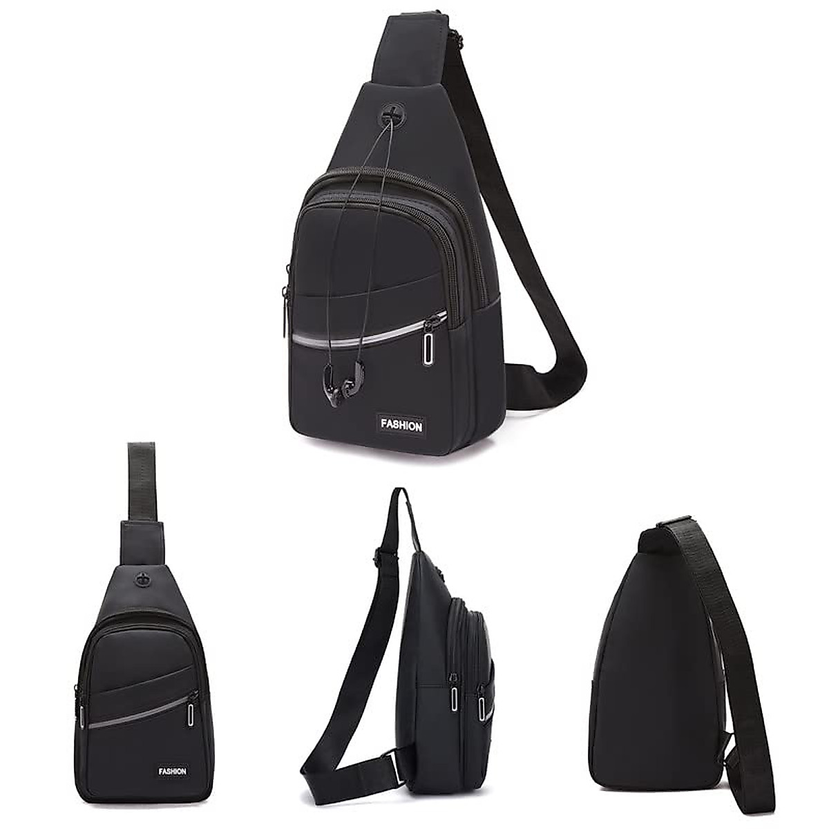 LaliBuBB Waterproof Sling Bag for Men and Women, Crossbody Bag with Headphone Hole, One Shoulder Chest Backpack for Traveling, Hiking, Camping (Black)