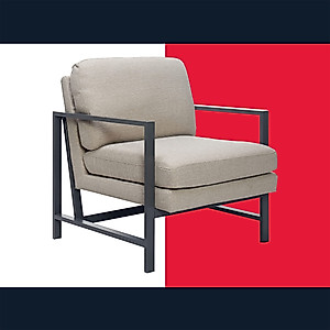 Tommy Hilfiger Russell AccentChair, Medium-Soft Pillow Back, Mid-Century Modern & Industrial Armchair, Comfortable LoungeChair for Living Room, Bedroom, or Office, Gray Square Metal Frame in Linen