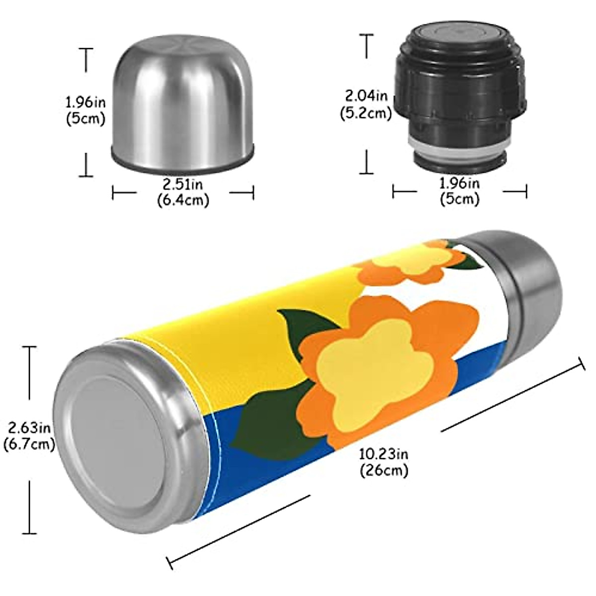 Stainless Steel Leather Vacuum Insulated Mug Flowers Thermos Water Bottle for Hot and Cold Drinks Kids Adults 16 Oz