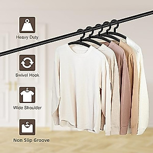 Trrcylp 10 Pack Heavy Duty Plastic Hangers 25lb Capacity Swivel Hook Clothes Hanger Wide Shoulder Non Slip Thick Coat Hanger Black