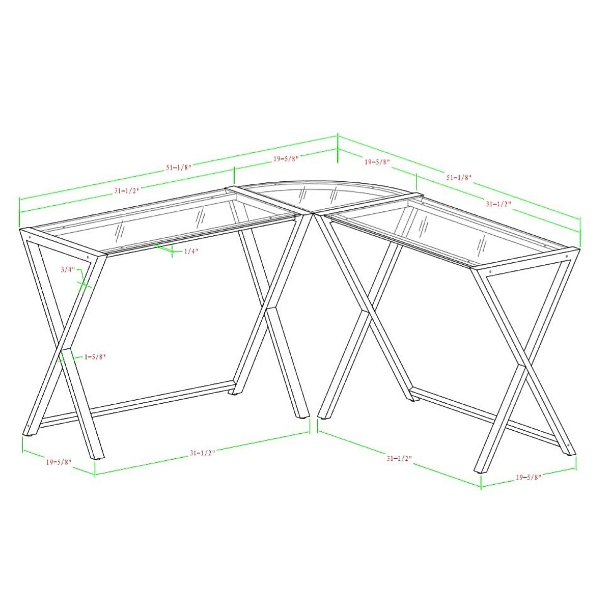 Home Accent Furnishings 51" Modern Metal Corner Computer Desk - White