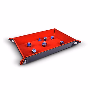 RNK Gaming Folding Dice Tray PU Leather and Red Velvet Rectangle for Dice Rolling Games Like DND d&d