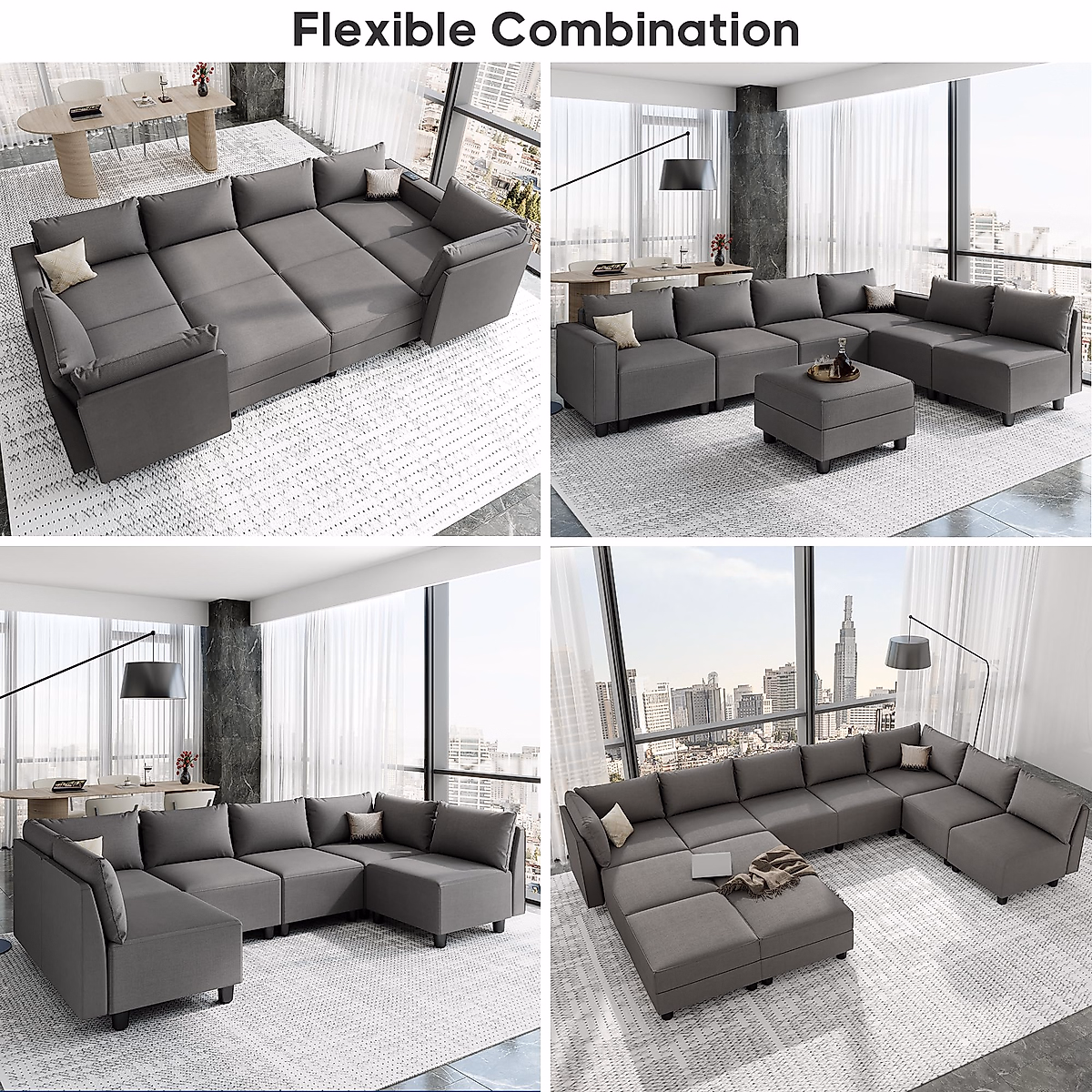 LLappuil Modular Sectional Storage Couch Ottoman Seats，Storage Ottoman Footrest Modules for Customizable Sectional Sofa, Breathable Solft Fabric, Washable, Removable, Dark Grey