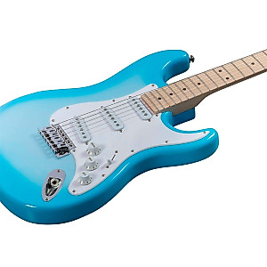 Monoprice Cali Classic Electric Guitar - Blue, 6 Strings, Double-Cutaway Solid Body, Right Handed, SSS Pickups, Full-Range Tone, With Gig Bag, Perfect for Beginners - Indio Series