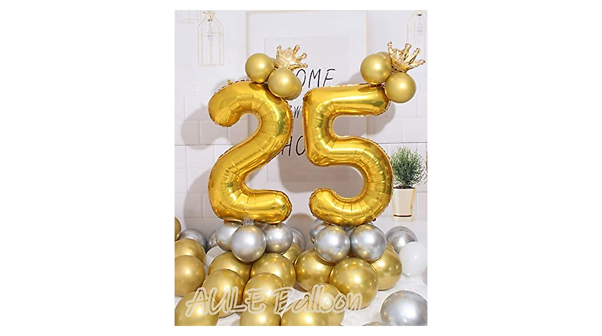 AULE 40 Inch 25 Number Gold Balloons for 25th Birthday & Anniversary