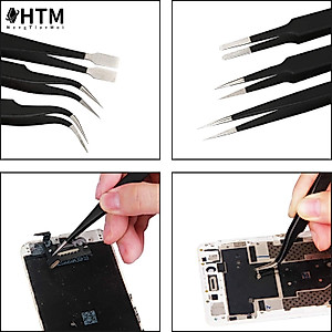 HengTianMei Precision Tweezers Set, ESD Anti-Static Stainless Steel Tweezers Set for Craft, Jewelry, Electronics, Laboratory Work (14 PCS)