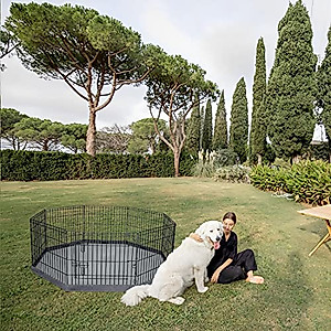 PETIME Foldable Metal Dog Exercise Pen/Pet Puppy Playpen Kennels Yard Fence Indoor/Outdoor 8 Panel 24" W x 24" H with Top Cover/Bottom Pad (with Bottom pad, 8 Panels 24" H)
