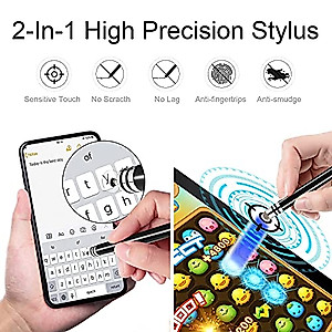 Modern Stylus Pens for Touch Screens Fine Point, 100% Stainless-Steel Fine Tip Stylus Pen, Stylist Pen for iPad, iPhone, Tablet, Laptop, Android, Samsung, Kindle with 7 Replacement Tips (Black/Blue)