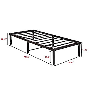 JUISSANO 14 Inch Twin Bed Frames, Metal Platform Bed Frame Twin Size, Mattress Support, No Box Spring Needed, Black