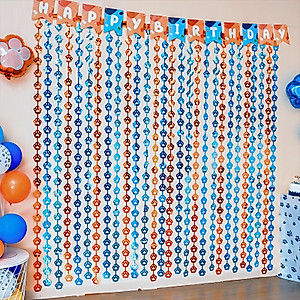 LOLStar Blue Dog Birthday Party Supplies, 2 Packs of 3.3X6.6 ft Orange Blue and Light Blue Dog Paw Foil Fringe Curtains,Blue and Orange Backdrop,Photo Booth Prop for Blue Dog Themed Party Decorations