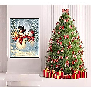 Snowman Diamond Painting Kits,Winter Diamond Art Kit for Adults,5D Christmas Diamond Dots Full Drill Round for Parents-Children Interrction,Wall Decor,Gift,Relaxing(12x16) (Snowman-Love)