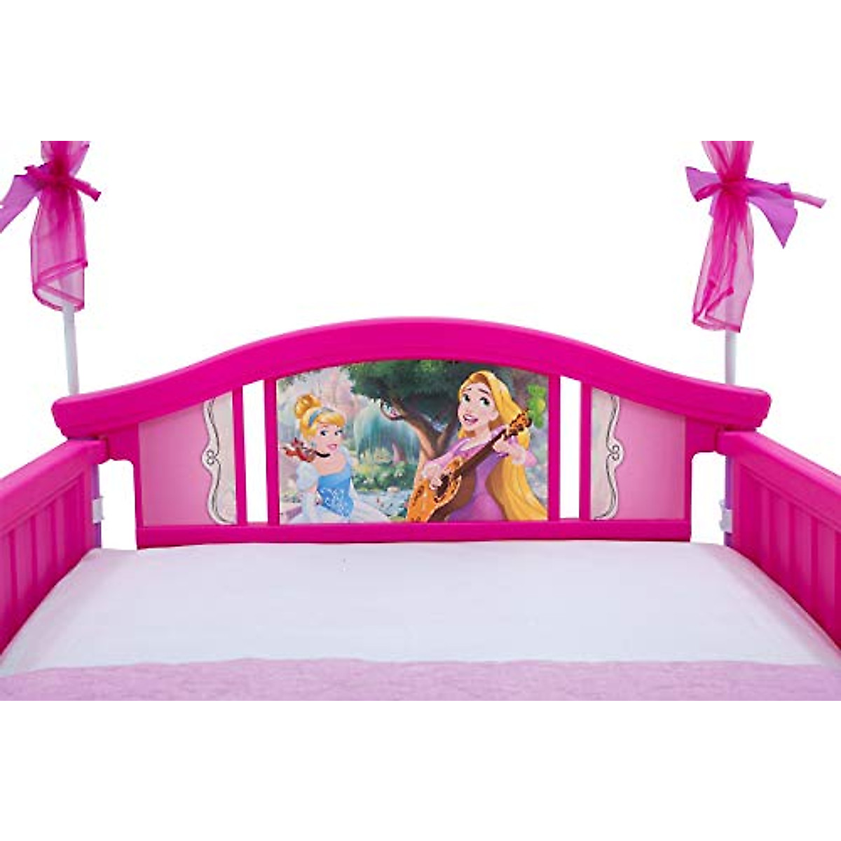 Delta Children Canopy Toddler Bed, Disney Princess + Delta Children Twinkle Galaxy Dual Sided Recycled Fiber Core Toddler Mattress (Bundle)