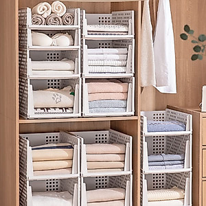 ASHILY Foldable Stackable Wardrobe Storage Shelf Box Containers, Multifunctional Drawer Organizer with Sliding Rails, Folding Clothes Baskets for Closet, Under Sink, Tabletop(S-13.39x17.13x5.12 in)