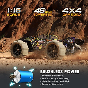 HAIBOXING Brushless RC Car 16890A 1/16 Scale 4X4 Fast Remote Control Truck 48 KM/H Top Speed, Hobby RC Cars for Adults and Boys All Terrain Off-Road Truck with Spare Paddle Tires for Sand Land