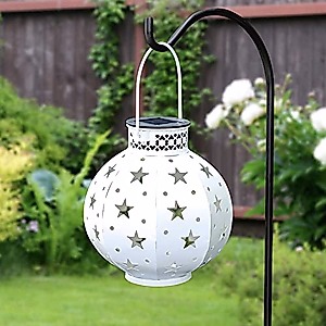 BEAU JARDIN 4 Pack Hanging Solar Lanterns Outdoor Metal Waterproof Star LED Decorative Lights Patio Deco Decoration Warm White Auto On/Off Landscape for Tabletop Yard Trees Garden Retro White BG438