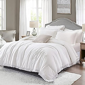 7 Pieces Bed in a Bag Comforter Set White Tassel Comforter Set Boho Fringe Comforter Tufted Soft Microfiber Bedding Sets King (1 Comforter,2 Pillowcases,2 Pillow Shams,1 Flat Sheet,1 Fitted Sheet)